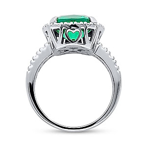 BERRICLE Sterling Silver Halo Green Cushion Cut Cubic Zirconia CZ Statement Cocktail Fashion Ring for Women, Rhodium Plated Size 7