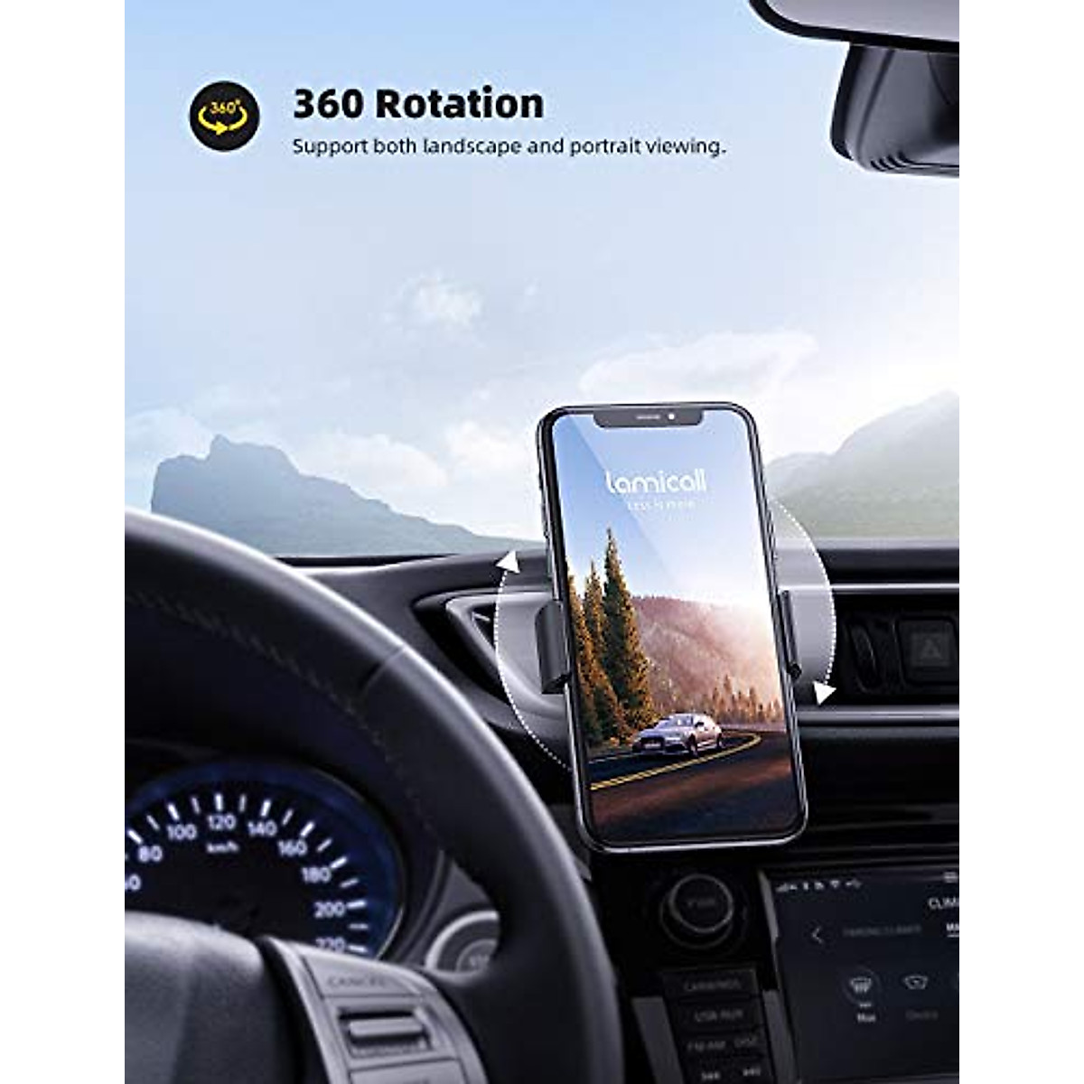 Lamicall Car Vent Phone Mount - Air Vent Clip Holder, Universal Stand Hands Free Cradle Compatible with Cell Phone 14 13 12 Mini 11 Pro Xs Max Xr X 8 7 6 6s Plus SE Smartphones Black