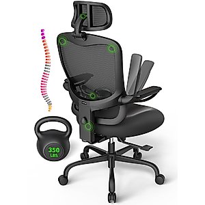 Ergonomic Office Chair Big and Tall - 6'5" Tall Max, 350Lbs Capacity Computer Desk Chairs Over 10 Hours Comfortable, with Adjustable Mesh High Back, Lumbar Support, 3D Headrest, Flip-up Arms