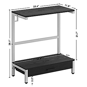 2 Tier Desktop Printer Stand Monitor Stand with Drawer, Small Home Printer Stand, Desk Organizer with Hook Non-Slip Feet for Home and Office(Black)