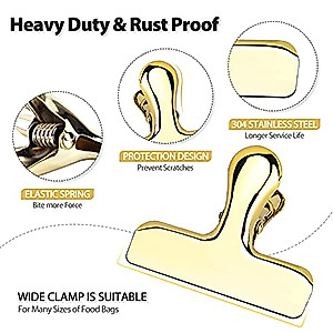 Pack of 8 Shiny Gold Bag Clips, Stainless Steel and Heavy Duty Metal Bag Clip,Tightly Seals Chip, Coffee, Bread or Cereal Bags to Keep Food Fresh, for Home, Kitchen, Office, Pantry, Camping