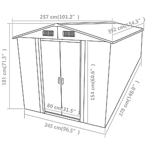 Outdoor Metal Storage Shed, Garden Shed with Door and Vents, Tool Room for Backyard, Patio, Lawn Garden Shed 101.2"x154.3"x71.3" Metal Green