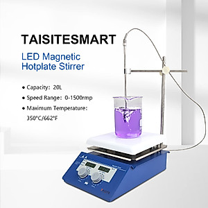Digital Magnetic Hotplate Stirrer LED Display with Temperature Probe and Stir Bar Mixer 20L Stirring Capacity 350°C/662°F Hot Plate with Magnetic Stirrer 1500RPM