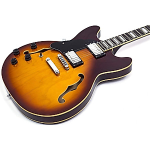 Grote Full Scale Left-Handed Electric Guitar Semi-Hollow Body Guitar Stainless Steel Frets (Vintage Sunburst)