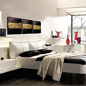 sechars Elegance Canvas Wall Art Modern Handmade Oil Painting Black and Gold Abstract Artwork Wood Inside Framed Home Living Room Decoration Wall Hanging Art Set of 3