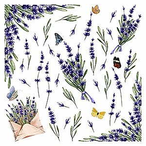 Stencils for Walls Lavender Rub on Stickers, 6 x 6 inch Sheet - Dry Rub-On/Off Transfers Stickers for Furniture Scrapbooking Crafts Mixed Media Collage Art, multi