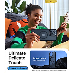 Aulofe Strong Magnetic for iPhone 15 Pro Max Case, [Compatible with MagSafe] [Military-Grade Drop Tested] Shockproof Protective Slim Translucent Matte Cover for iPhone 15 Pro Max Phone Case, Black