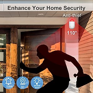 Motion Sensor Alarm, PIR Indoor Motion Detector with Siren, 125dB Motion Detector with Remote Control(White)