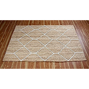 Casavani Indian Handmade Natural Fiber Rug Geometric Beige & White 3x5 Ft Rectangular Shape Jute Rug Best Uses For Bedroom,Dining Room & Loundry Room 11x11 Feet Square