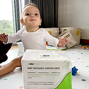 aba 50 Pack Compact Biodegradable Disposable Changing Pads Baby Disposable Underpads Waterproof Table Protector Mat, 18 Inch x 13 Inch