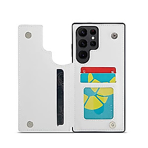 Galaxy S23 Ultra Case,Luxury Flip Folio Leather Wallet Case RFID Blocking Cover Card Slots and Kickstand for Girls Women,Protective Phone Case for Samsung Galaxy S23 Ultra (White)