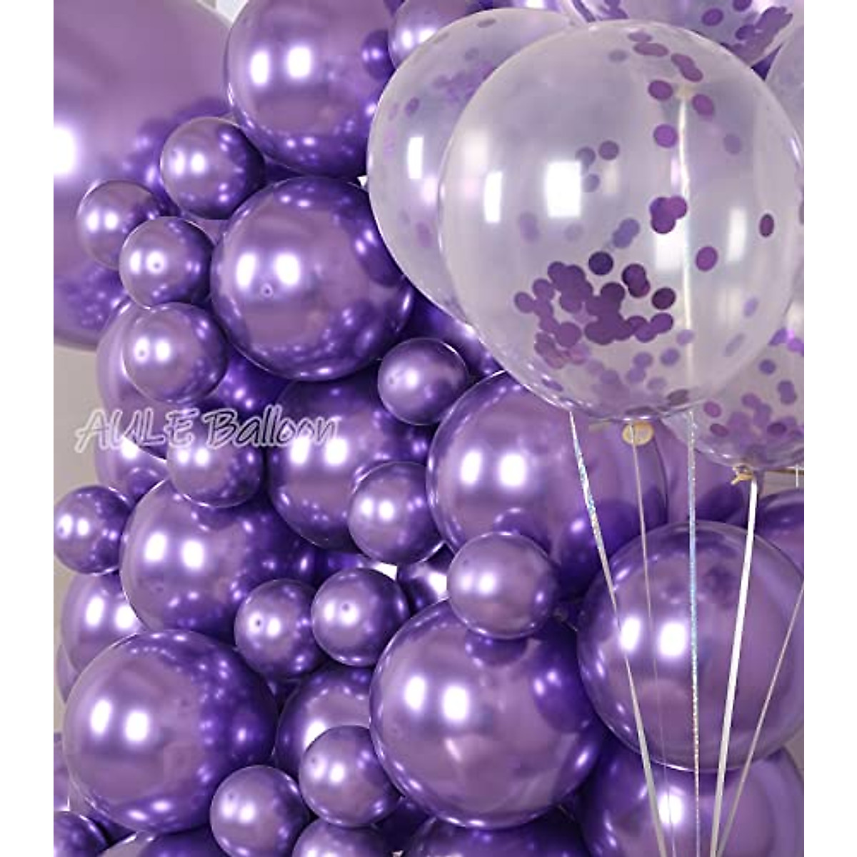 AULE 100Pcs Purple Metallic Balloons Different Sizes 18/12/10/5 inch Chrome Latex Shiny Helium Balloons Party Decoration for Birthday Carnival Wedding Baby Shower Graduation