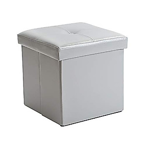 Simplify Faux Leather Folding Storage Ottoman | Single | Collapsible | Tufted Padded Seating | Foot Rest | Bench | Toy Box | Grey