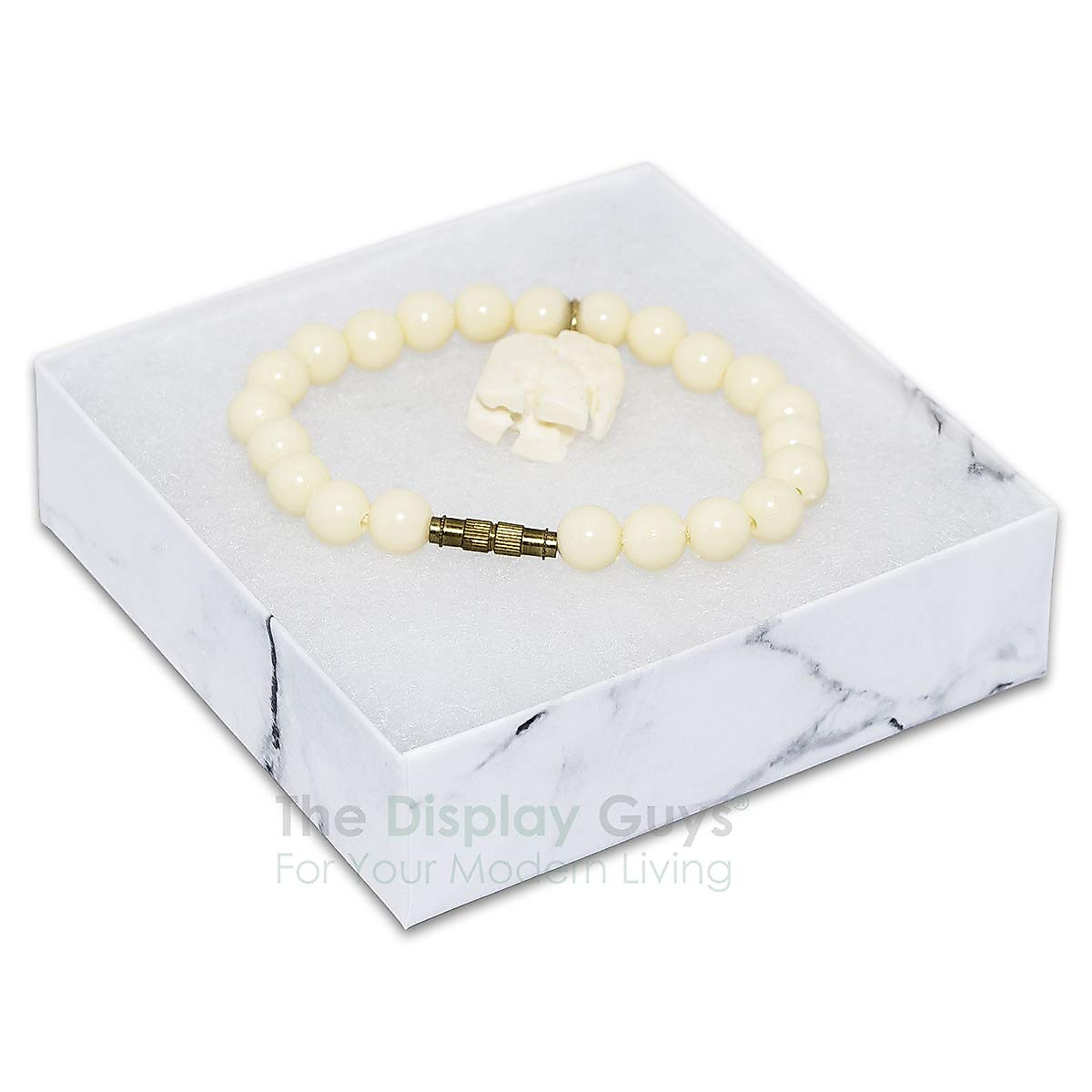 TheDisplayGuys - 25-Pack #33 Cotton Filled Cardboard Paper Jewelry Boxes Gift Case - Marble White (3.5" x 3.5" x 1.0") - for Shipping or Storage