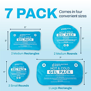 Reusable Hot and Cold Gel Ice Packs for Injuries - 7 Pack Variety Gel Ice Pack Set - Hot and Cold Therapy Solution for Injuries, Cold Packs for Pain Relief - Ice Packs for Injuries Reusable