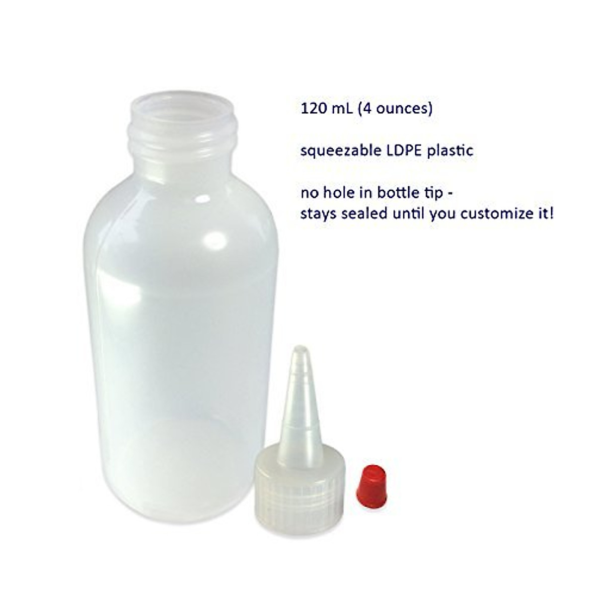 Boston Round Plastic Bottle w. Yorker Spout Cap 120mL 4oz LDPE PE - 12 Pack