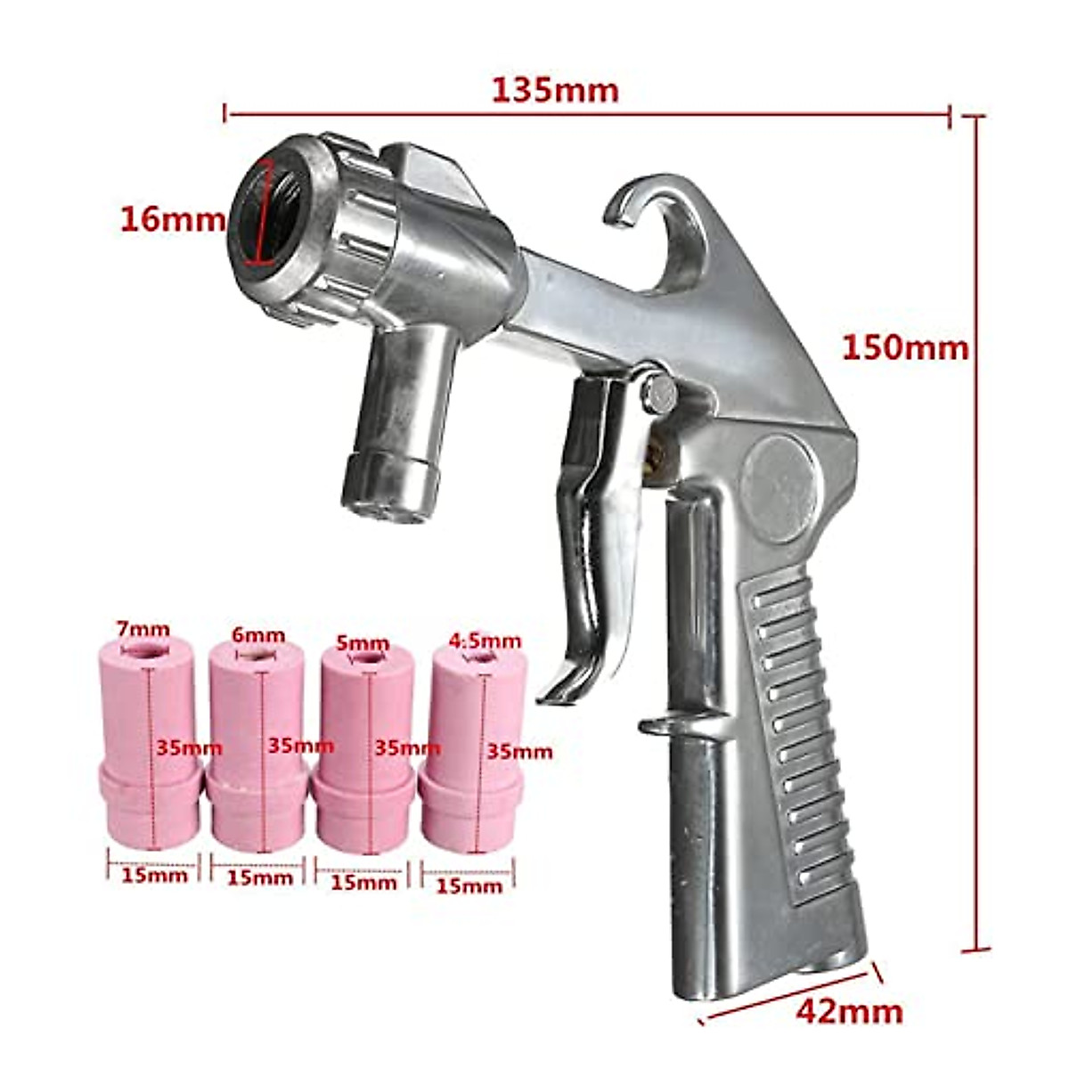 Sandblaster Air Siphon Feed Blast Gun Nozzle with 4pcs Ceramic Tips for Abrasive Sand Blaster Blasting, Blasting Shot Sandblaster Siphon Feed Gun Nozzle