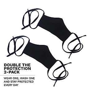 Cotton Face Masks with Long Tie Behind Straps | Dust Mask for Travel & Work | Black | 2 Pack