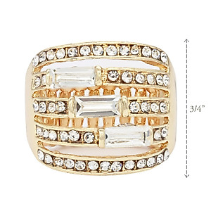 Lavencious 5 Rows Design with Crystals Stretch Rings Statement Rings Free Size for Women (Gold + Clear Crystals)