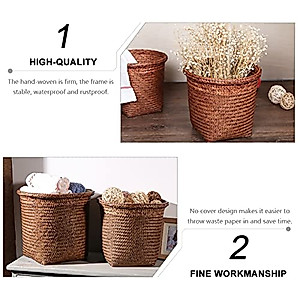 STOBOK 1pc Coffee Bathrooms Craft Steel or Garages Woven Xxcm Room Storages Garbage Holder Choice Human Basket Container Natural Pencil Bin Grass Paper Waste Fruit Lids Pot Decorative