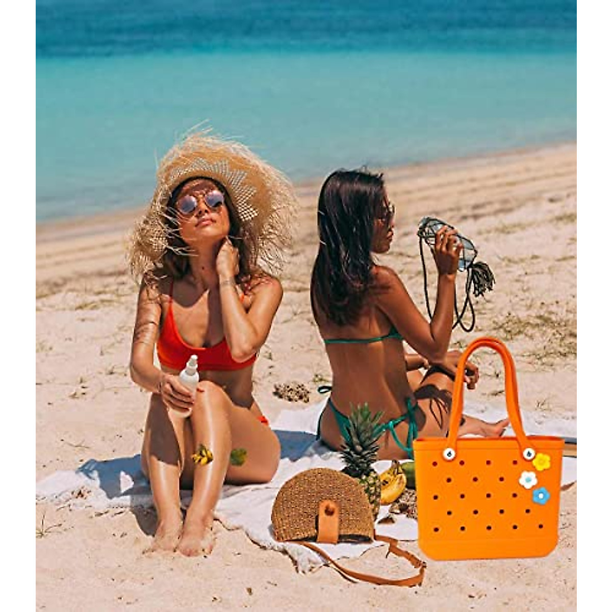 3 PCS Flowers Charms for Bogg-Bags Cartoon Flowers Decorative Charms for Tote Bags Plant Accessories for Beach Totes Gift Party Favor (Yellow Pink and Blue)