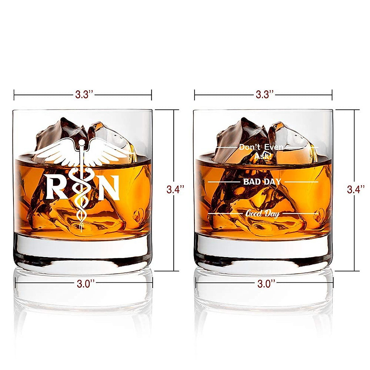 AGMdesign, Funny Double sided Good Day Bad Day Don't Even Ask RN Registered Nurse Whiskey Glasses, Registered Nurse Graduate Gift, Great Gift for Nurses, RN, or Nursing Graduation