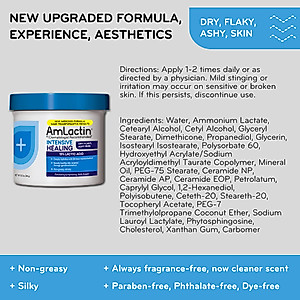 AmLactin Intensive Healing Body Cream, 12 oz Tub, 2-in-1 Exfoliator and Moisturizer for Dry Skin with 15% Lactic Acid and Ceramides for 24-Hour Moisturization