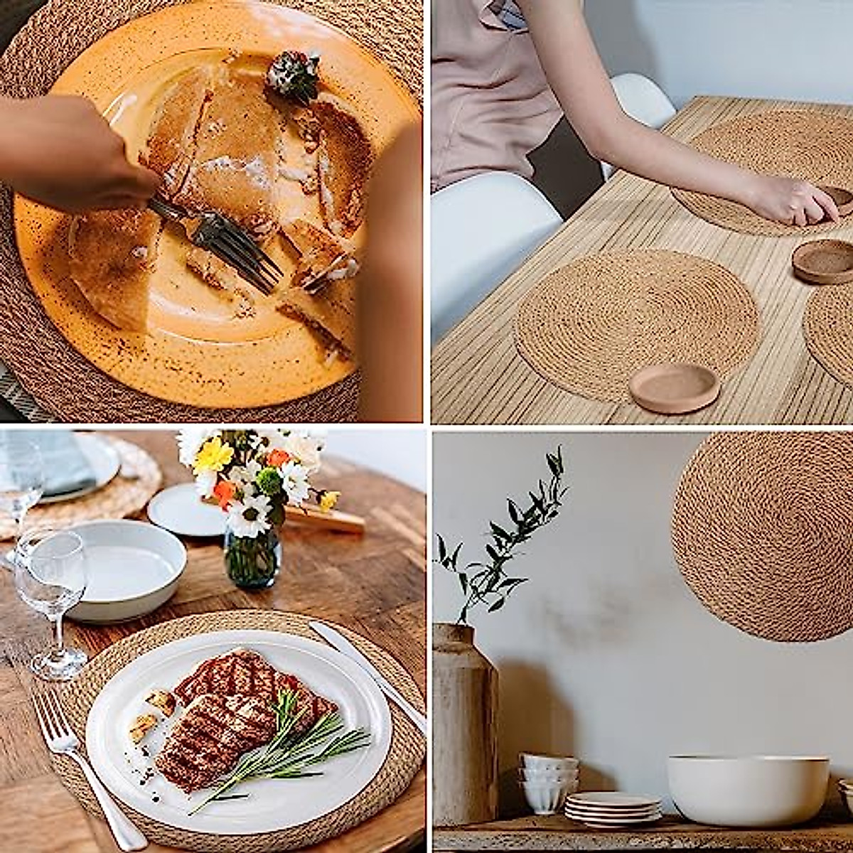 Defined Deco Round Jute Placemats Set of 6,12" Handmade Round Placemats,Woven Braided Placemats,Natural Farmhouse Place Mats,Jute Thick Hot Pads,Rustic Table Mats for Dining Table Decor,Home,Wedding.
