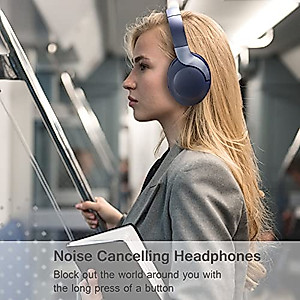 Active Noise Cancelling Headphones, REETEC Wireless Over Ear Bluetooth Headphones with Microphone ANC Headphones Long Playtime Hi-Fi Deep Bass Earphones Headset for TV Airplane Travel - Navy Blue