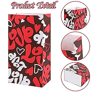 CCINEE 30pcs Valentine's Day Gift Bag Craft Paper Treat Bags Valentines Goodie Candy Bags with 30pcs Stickers for Kids Party Favor Supplies
