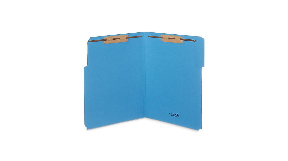 50 Assorted Color Fastener File Folders - Durable 2-Prong