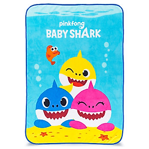 Franco Kids Bedding Super Soft Micro Raschel Throw, 46 in x 60 in, Baby Shark