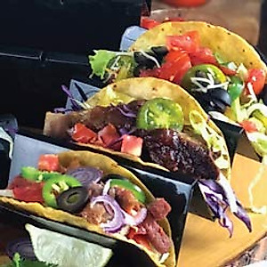 zappy 100 Pack Taco Holder Taco Stand holds Hard Tacos and Soft Taco Shells | Taco Truck Tray for the Best Mexican Tacos Schwarmas or Pita Wraps 100 Heavyweight Disposable Plastic Taco Holders