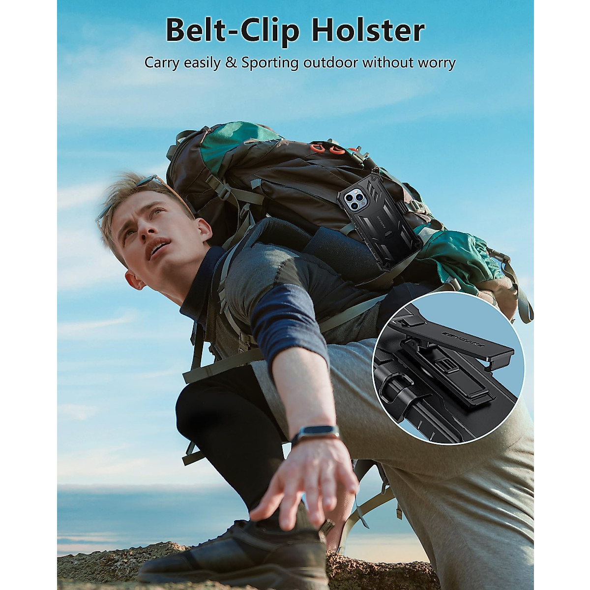 FNTCASE for iPhone 12-Pro-Max Phone Case: with Built-in Screen Protector & Kickstand & Belt-Clip Holster, Full-Body Dual Layer Rugged Military Shockproof Protective Cover-Black