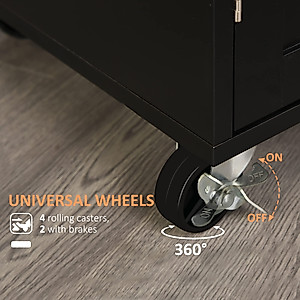 HOMCOM Kitchen Island Cart Rolling Trolley Cart with Drawer, Storage Cabinet & Towel Rack, Black