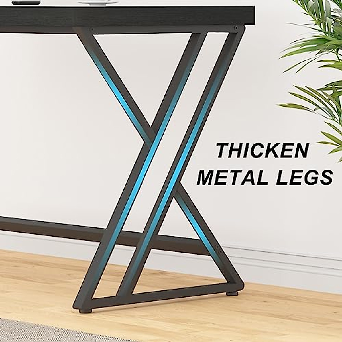 LVB Black Computer Desk, Modern Gaming PC Writing Desk for Home Office, Metal Computer Study Work Table for Bedroom, Industrial Executive Student Simple Workstation Desk with Storage, 55 In, Black Oak