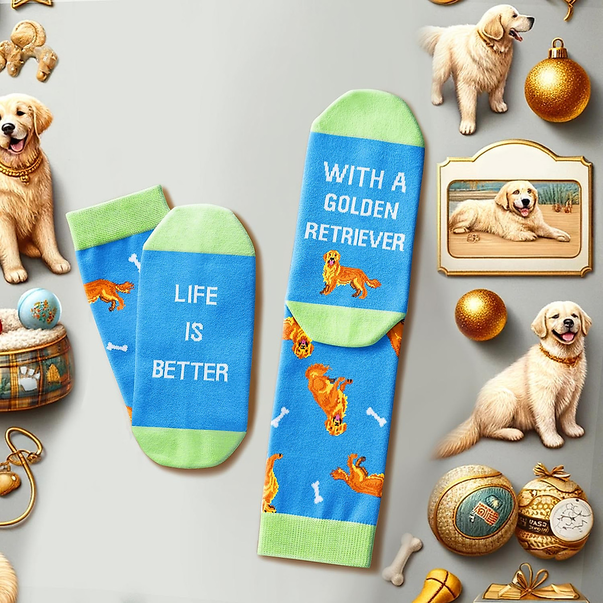sockfun Funny Golden Retriever Gifts for Women Men, Novelty Golden Retriever Socks Silly Crazy Fun Socks