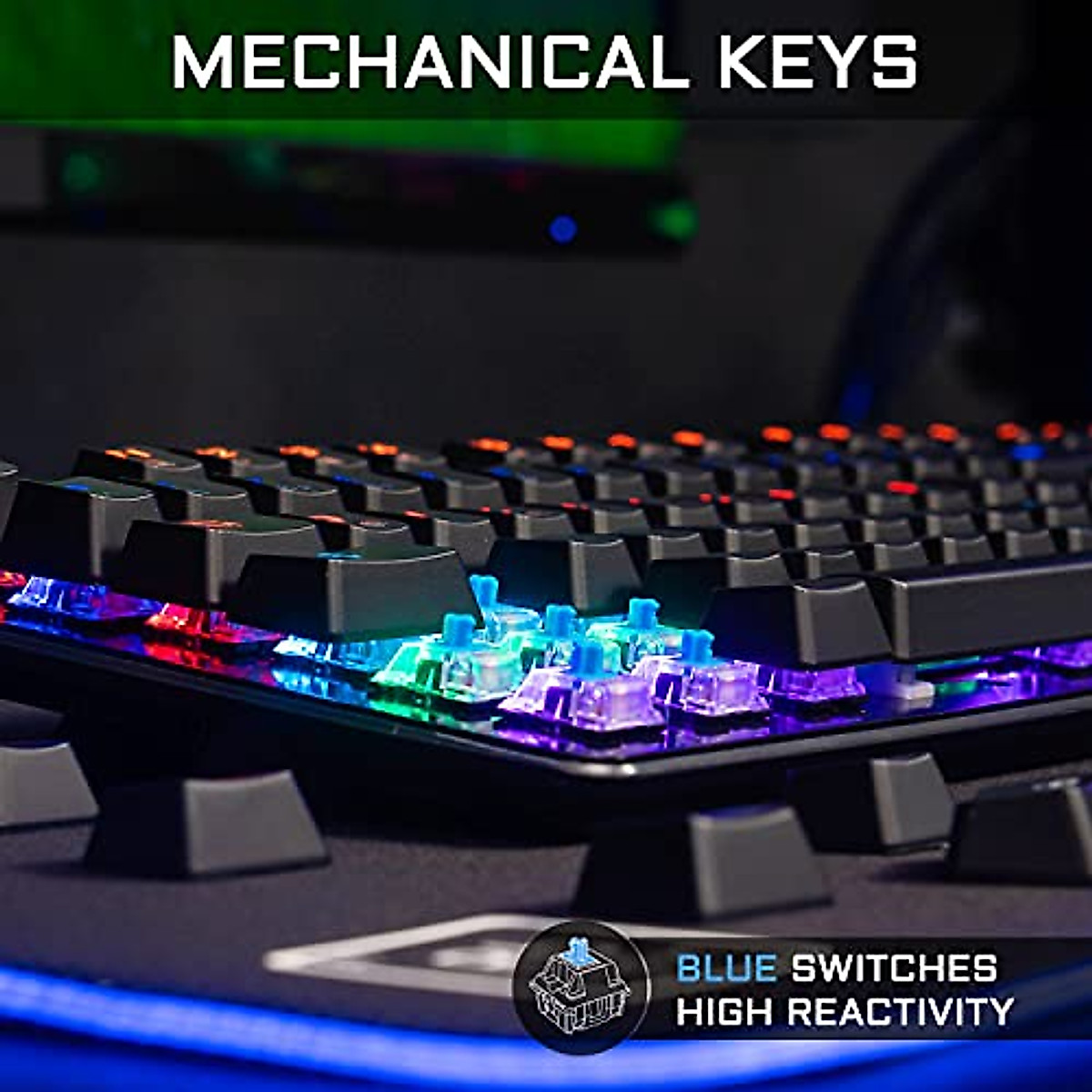 G-LAB Combo Carbon Pack Wired Keyboard and Mouse Gamer RGB Pack – Backlit Mechanical LED Gaming Keyboard, Blue Switches, QWERTY, Anti-Ghosting + Gaming Mouse with RGB - 6 Buttons 7200 DPI PC/PS5