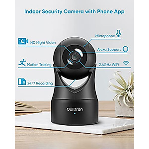 owltron 1080P Pet Camera, Pan Tilt Cam for Baby Monitor, Wi-Fi Home Security Indoor Camera for Dog or Cat, Motion Detection & Tracking, Night Vision, 2-Way Audio, Compatible with Alexa
