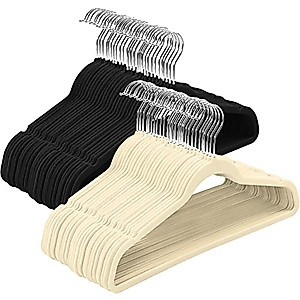 Utopia Home Premium Velvet Hangers- Pack of 100 - Non-Slip & Durable Clothes Hangers - 360 Degree Rotatable Hook - Heavy Duty, Slim & Sleek Hanging Supports- (50 Pack Ivory & 50 Pack Black Hangers)
