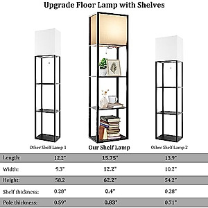 AVV Wide Floor Lamp with Shelves, 4-Tier Modern Shelf Floor Lamp 15W LED Bulb with 2700 4000K 5000K Color Selectable, Display Lamp for Living Room, Bedroom, and Office, Black