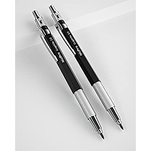 Nicpro 2mm Metal Mechanical Pencil Set, 2PCS Lead Holder 2.0 mm Marker Artist Carpenter Pencils with 120 Graphite Lead Refill (HB 2H 4H 2B 4B & Color), 2 Eraser for Drafting, Drawing Writing Sketching