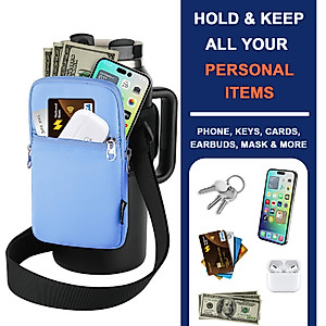 Gym Water Bottle Pouch for Stanley Tumbler with Handle, Universal Water Bottle Carrier Sling Sleeve with Strap & Pocket, Fits for A Variety of Stanley Tumbler, Gym Water Bottles for Owala, 40-128 oz