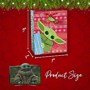 Amscan Star Wars Mandalorian The Child Party Bags 9" | 3 Count Giftbag for Holiday Christmas Gifts Set | Wrapping Presents Supplies & Disposable Decorations