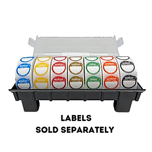 QSRProducts 7-Slot Day of The Week Covered Label Dispenser (for 3/4" or 1" Labels) - Food Sticker Holder for Inventory Management and Meal Prep, Protects Labels Inside