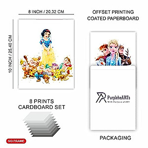 PurpleheARTs | Princess Wall Art Poster Prints | Princess Wall Art | Set of 8 UNFRAMED (8'' x 10'') | Posters for Girls Room | Princess Room Decor