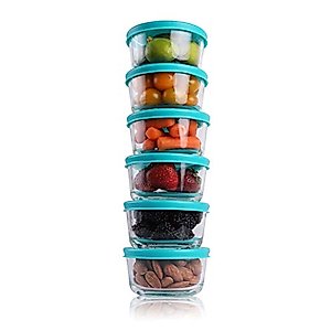 BOVADO USA 1 Cup Glass Round Dish for Storage, Mixing, Serving - Dishwasher, Freezer & Oven Safe Glass, Easy-Clean, Clear with Lid, Pack of 6 Containers