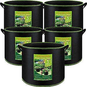 NACHLYNN 5-Pack 10 Gallon Grow Bags with Handles Thickened Nonwoven Fabric Pots Heavy Duty Aeration Fabric Pots Plant or Fruits Flowers Plant
