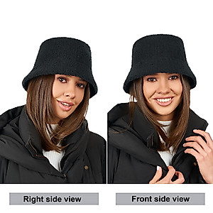 Black Fuzzy Bucket Hat for Women - Winter Faux Fur Bucket Hat - Fluffy Sherpa Bucket Hats for Women