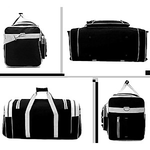 Travel Duffle Bags for Men Weekender Over Night Carry On Bag Lightweight Extra Large Oxford Duffel Gym Sturdy Luggage Water-Proof for Men & Women 26" (Blue Gold), Black White, X-Large